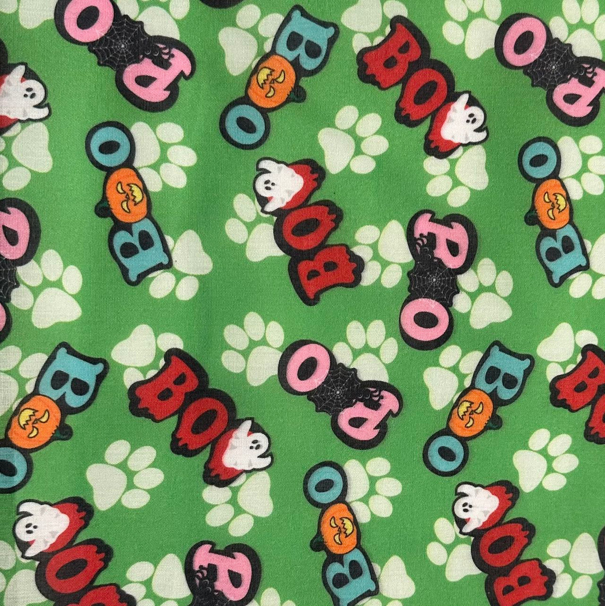 Fabric-Halloween-Paw&Boo-Green – Spectacular Fabrics